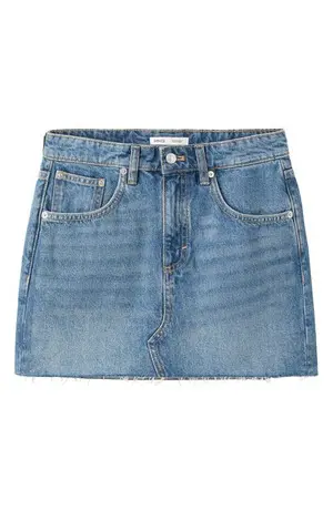 Mango Rica Raw Hem Denim Miniskirt - Medium Blue