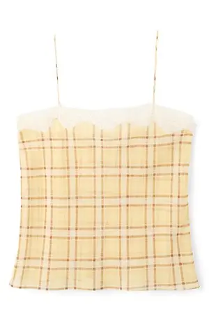 Mango Plaid Lace Trim Camisole Top