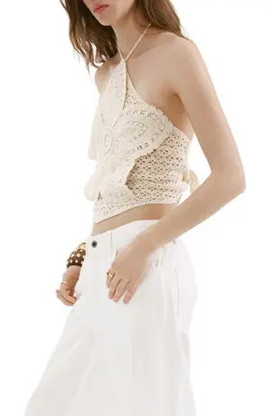 Mango Hibisco Floral Crochet Halter Top