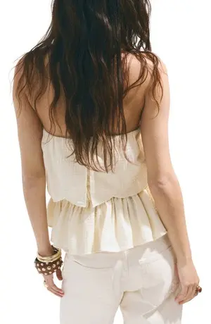 Mango Maui Openwork Embroidered Strapless Gauze Peplum Top