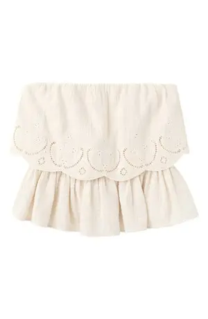 Mango Maui Openwork Embroidered Strapless Gauze Peplum Top