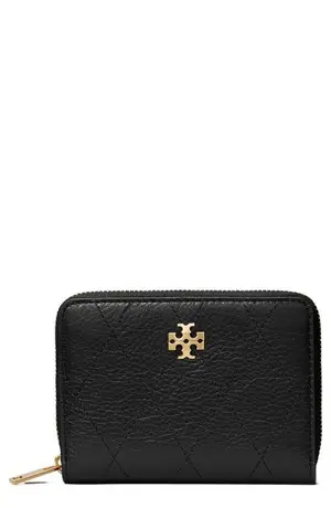 Tory Burch Charlie Quilted Small Zip Around Leather Wallet - Black