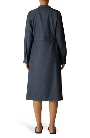 Eileen Fisher Organic Cotton Midi Shirtdress With Drawstring Waist
