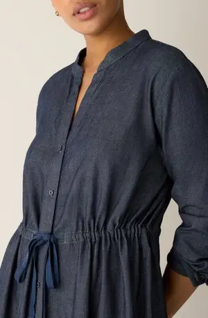 Eileen Fisher Organic Cotton Midi Shirtdress With Drawstring Waist