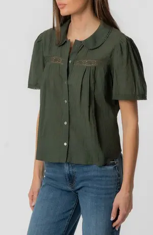 Kut From The Kloth Vienna Lace Trim Cotton Button-front Top