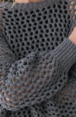 Lafayette 148 New York Hand-knit Cotton Open Stitch Sweater - Denim Multi