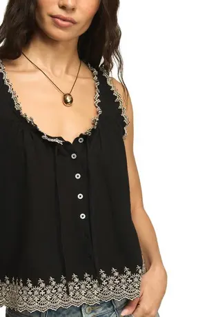Lucky Brand Floral Embroidered Cotton Swing Tank