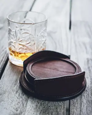 KORCHMAR Frost Leather Coaster Set - Espresso