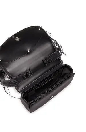 DIESEL® 1dr Distressed Denim Shoulder Bag With Crystal Embellishments - Black