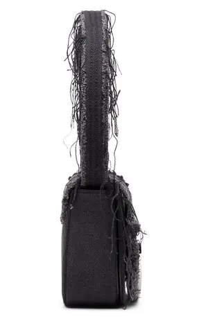 DIESEL® 1dr Distressed Denim Shoulder Bag With Crystal Embellishments - Black