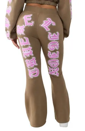 True Religion Crystal Embellished Flare Pants - Shitake