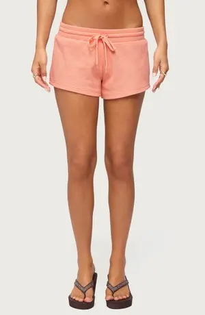 EDIKTED Baila Waffle Knit Drawstring Shorts - Orange