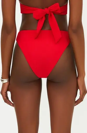 Beach Riot Ribbed High Waist Bikini Bottoms - Red
