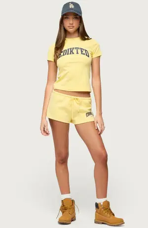 EDIKTED Drawstring Micro Shorts - Yellow