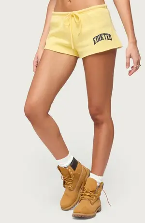 EDIKTED Drawstring Micro Shorts - Yellow