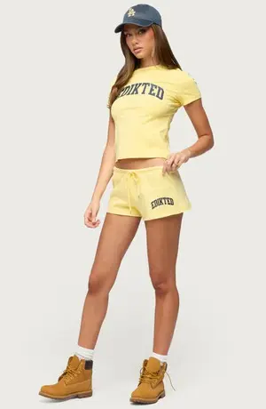 EDIKTED Drawstring Micro Shorts - Yellow