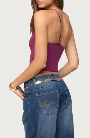 EDIKTED One-shoulder Peekaboo Lacey Cutout Crop Top