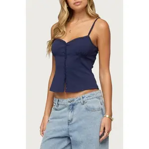 EDIKTED Sweetheart Button-up Stretch Cotton Tank