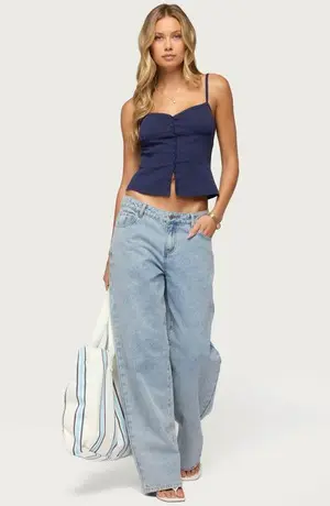 EDIKTED Sweetheart Button-up Stretch Cotton Tank