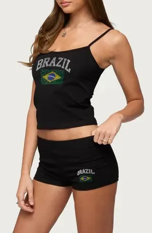 EDIKTED Brazil Rhinestone Crop Camisole