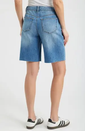 1822 Denim Raw Hem Long Denim Shorts