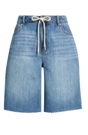 1822 Denim Raw Hem Long Denim Shorts