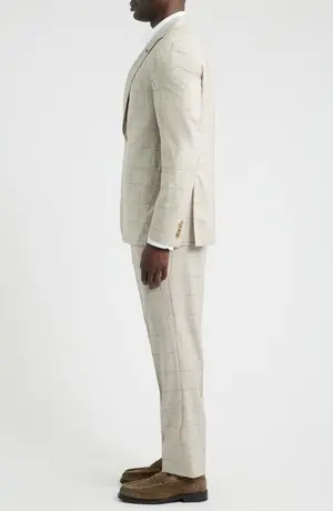 JACK VICTOR 250th Capsule Mason Regular Fit Tan Mélange Windowpane Check Super 150s Wool Suit
