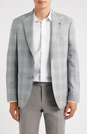 JACK VICTOR 250th Capsule Myles Unconstructed Light Plaid Slub Wool & Silk Blend Sport Coat - Grey