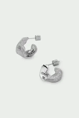 TUTTI TUTTI Wave Textured Hoop Stud Earrings Silver