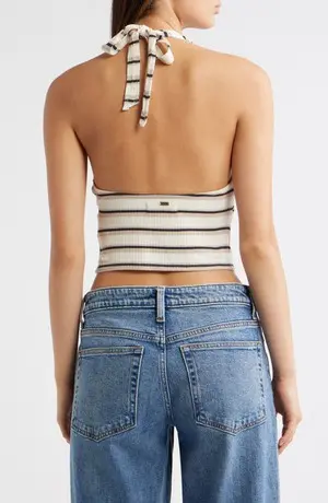 Rip Curl Ribbed Halter Neck Striped Crop Top
