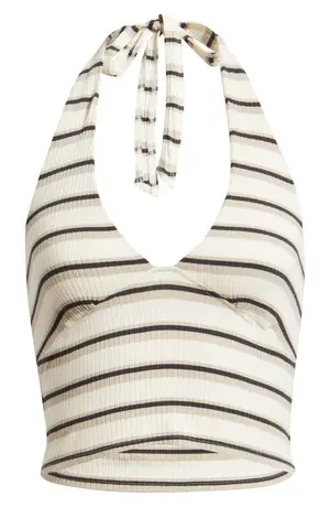 Rip Curl Ribbed Halter Neck Striped Crop Top