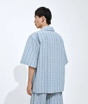 Bottega Veneta Cotton And Silk Check Pajama Shirt - Blue/white/stone