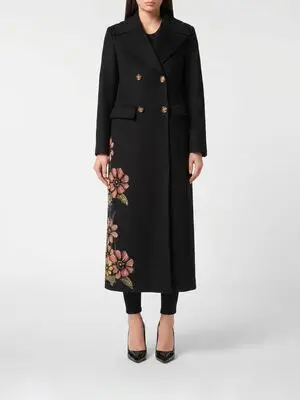 Philipp Plein Fairy Double-breasted Wool-blend Coat With Rhinestone Embellishments - Black