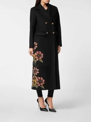 Philipp Plein Double-breasted Wool And Cashmere Coat With Fauna Embroidery And Rhinestones