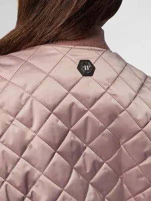 Philipp Plein Cropped Quilted Nylon Bomber Jacket With Embroidered Collar - Pink
