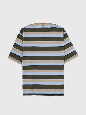 AMI Paris Striped Relaxed Fit Cotton Polo Shirt With Concealed Placket And French Collar - Blue