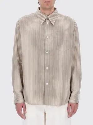 AMI Paris Striped Cotton Shirt With A Point Collar And Chest Patch Pocket - Beige