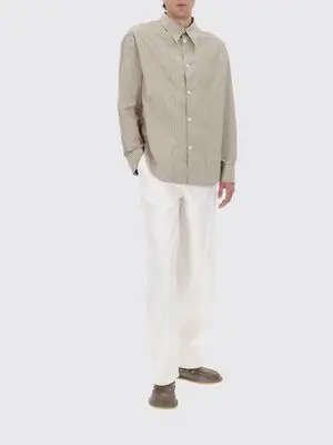 AMI Paris Striped Cotton Shirt With A Point Collar And Chest Patch Pocket - Beige