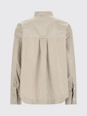 AMI Paris Striped Cotton Shirt With A Point Collar And Chest Patch Pocket - Beige