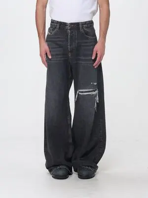 DIESEL® D-rise Wide-leg Jeans In Distressed Cotton - Black