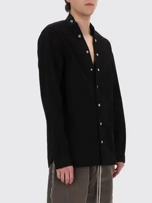 Rick Owens Long-sleeved V-neck Cotton Shirt With Button Closure