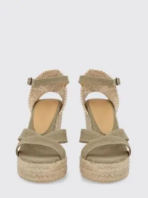 CastaÑer Bruna High Wedge Espadrilles In Cotton Canvas With An Open Toe And Ankle Strap - Green