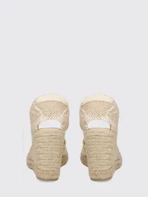 CastaÑer Chiara High Wedge Espadrilles In Cotton Canvas With Ankle Tie Fastening - Ivory