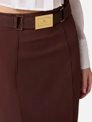Elisabetta Franchi High Waist Monogram Print Crêpe Midi Pencil Skirt
