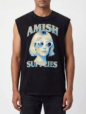 AMISH SUPPLIES Cotton Tank Top With Graphic Print And Crew Neck - Black