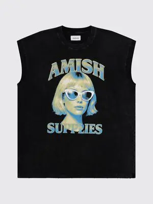 AMISH SUPPLIES Cotton Tank Top With Graphic Print And Crew Neck