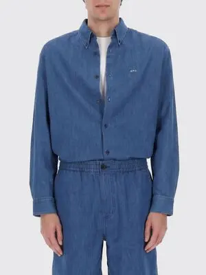 A.p.c. Cotton Shirt With Button-down Collar And Contrasting Logo - Blue