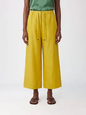 Max Mara High-waisted Wide-leg Cropped Linen Trousers - Yellow