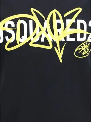 Dsquared2 Slim Fit Cotton T-shirt With Contrasting Logo Print - Black