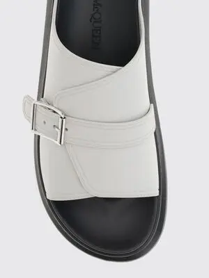 Alexander McQueen Smooth Calf Leather Sandals With Adjustable Strap And Open Toe - Grey